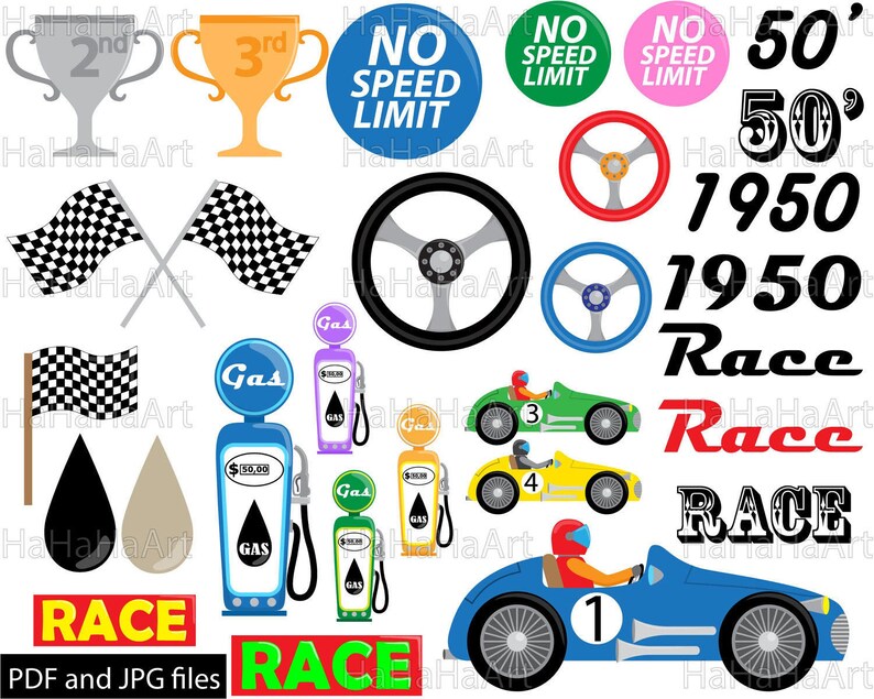 50s Race Car Props V1 Clipart PDF JPG Digital Graphic Design | Etsy