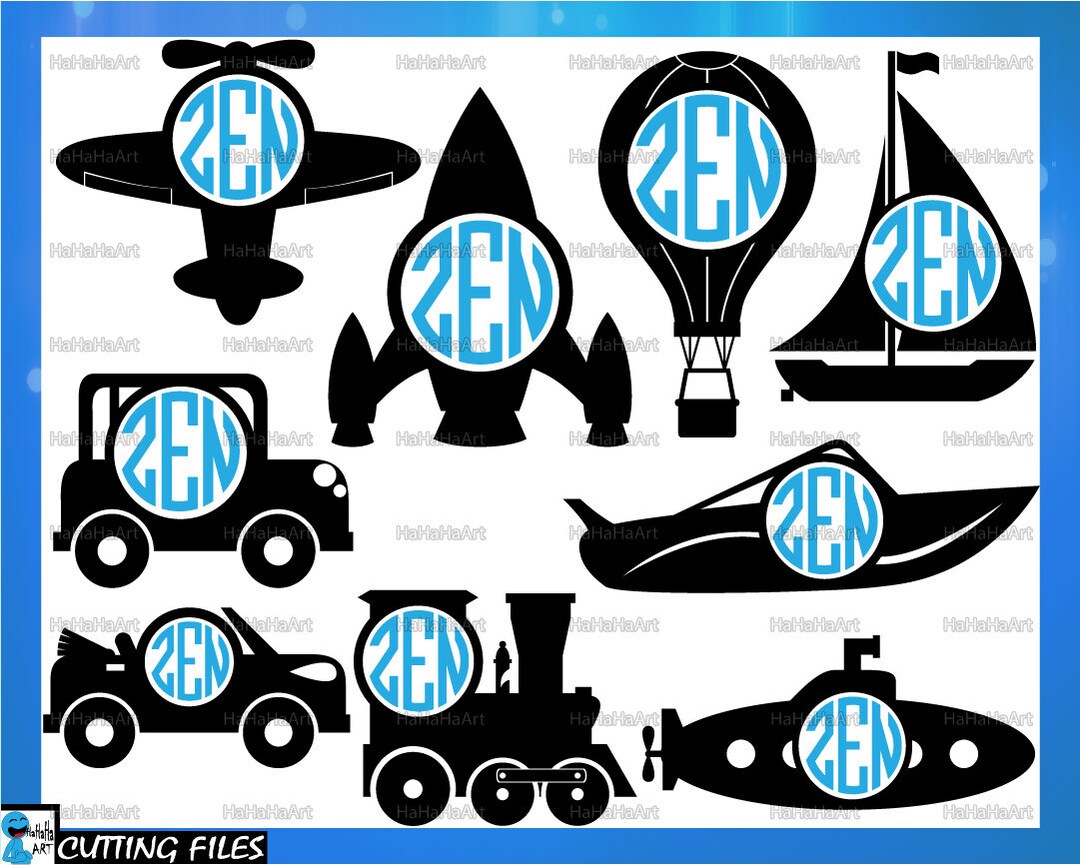 Transportation Monogram V1 Black Cutting Files Svg Png Jpg Eps Dxf ...