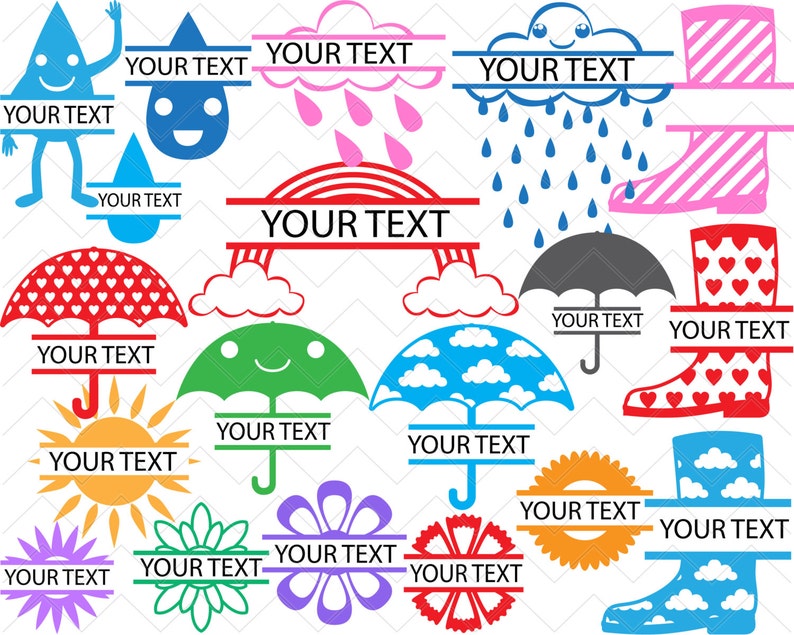 Split Monogram Funny Rain - Digital Cutting Files Svg Png Eps Jpg Dxf ...