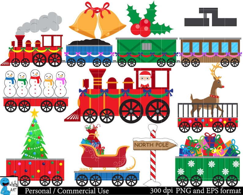 Christmas Trains Set Clipart Digital Clip Art Graphics - Etsy