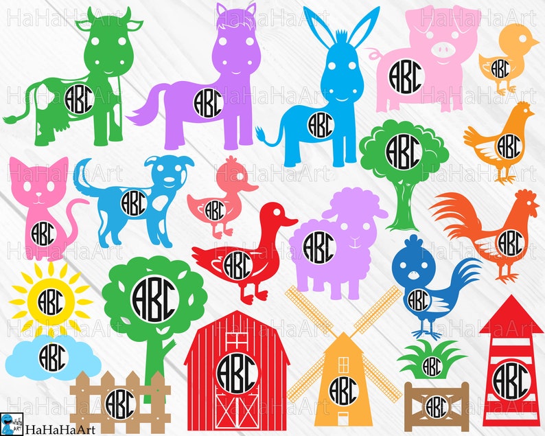 Farm Animals Monogram Clipart / Cutting Files Svg Png Jpg Dxf Eps ...