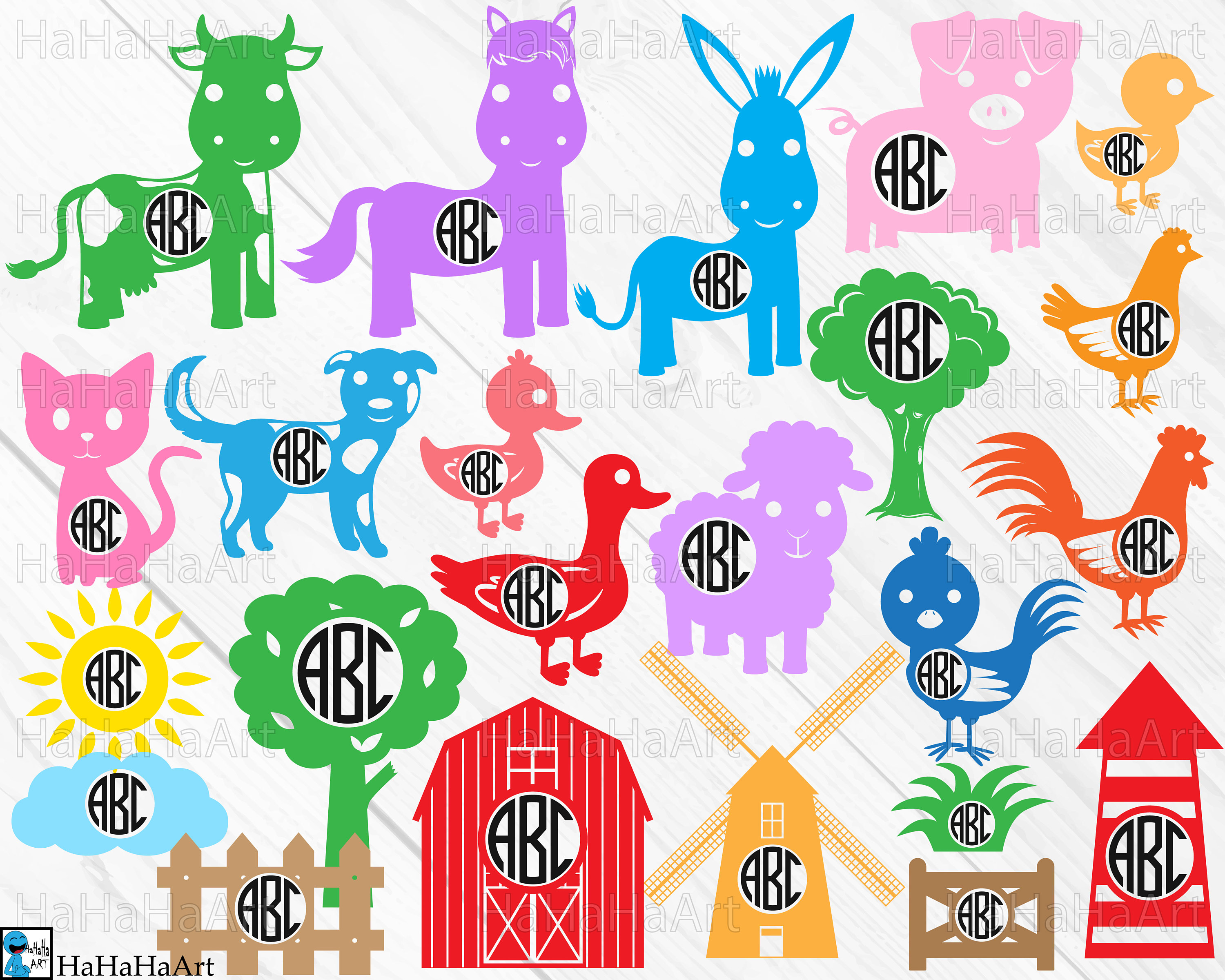Farm Animals Monogram - Clipart / Cutting Files Svg Png Jpg Dxf Eps ...