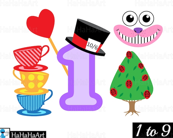 Wonderland Birthday Numbers Monogram Cutting Files Digital - Etsy