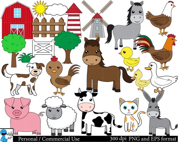 Farm Animals Set Clipart Digital Clip Art Graphics - Etsy