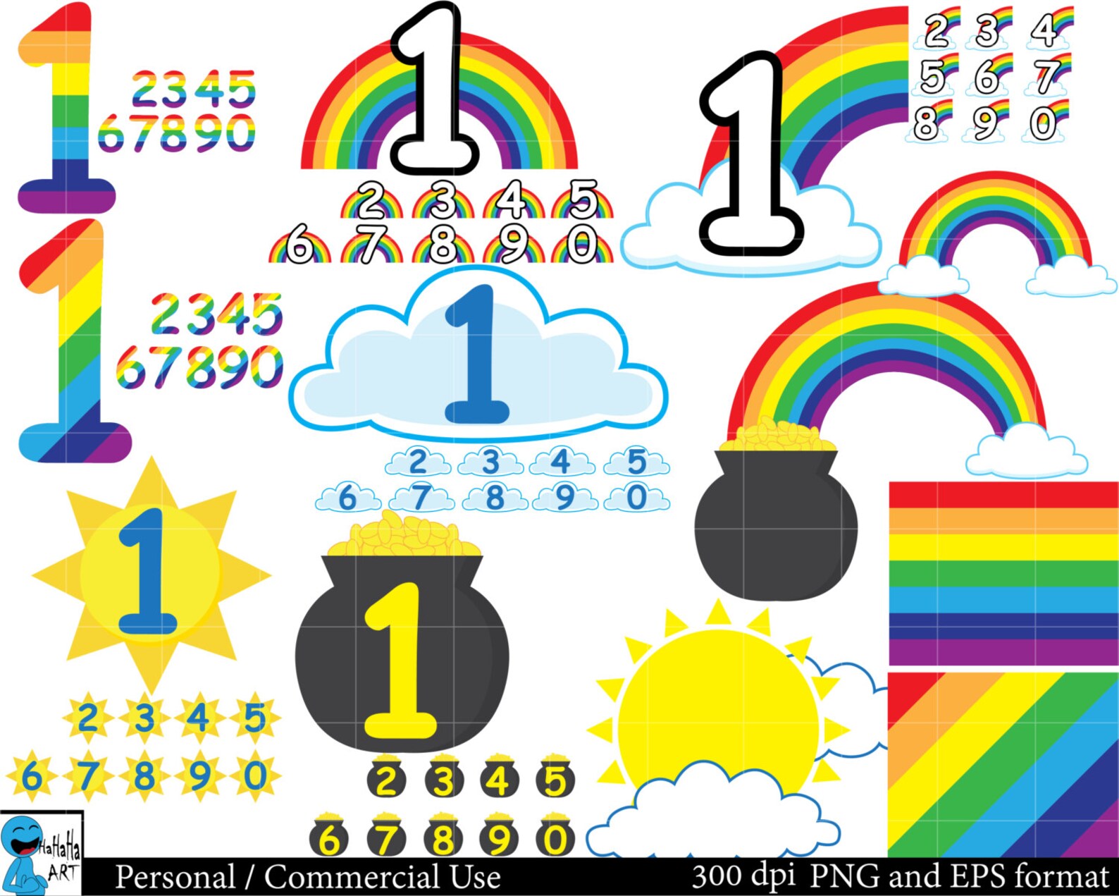 Rainbow Numbers Clipart - Digital Clip Art Graphics, Personal ...