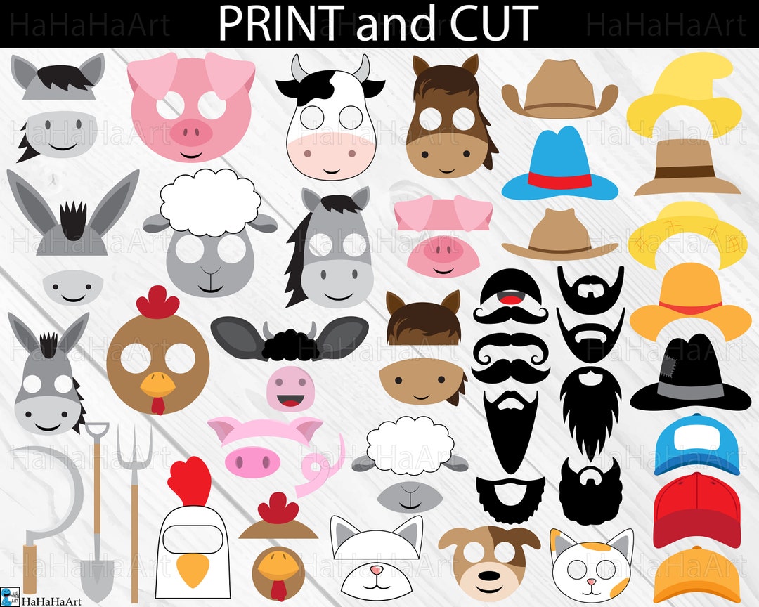 Farm Animal Photo Booth Props: DIY Printable Masks (SVG JPG) - Etsy
