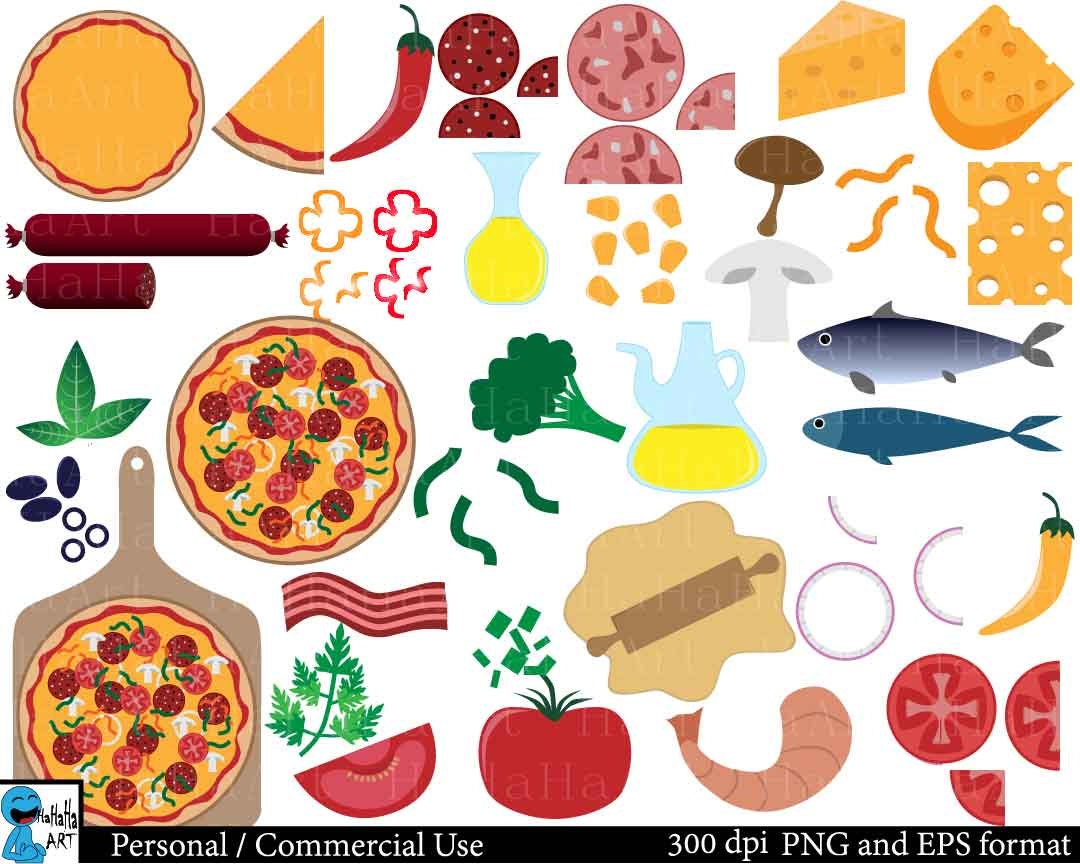 Pizza Set Clipart - Digital-Clip-Art-Grafik, persönliche, gewerbliche ...