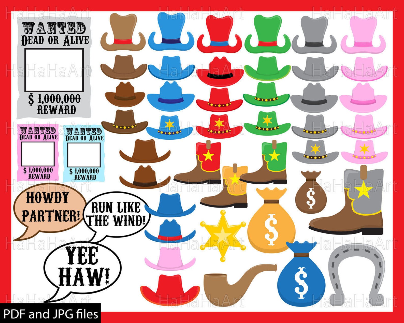 Cool Cowboy Props - PDF and JPG Files Digital Graphic Design Clipart ...
