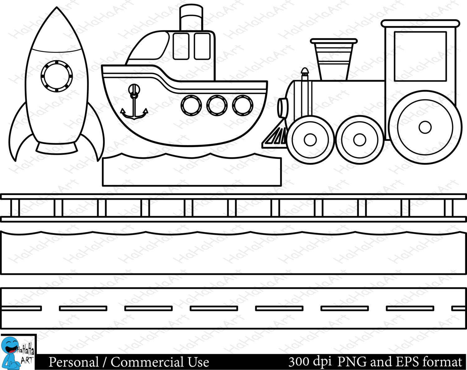Outline All Transportation Set Clipart - Digital Clip Art Graphics ...