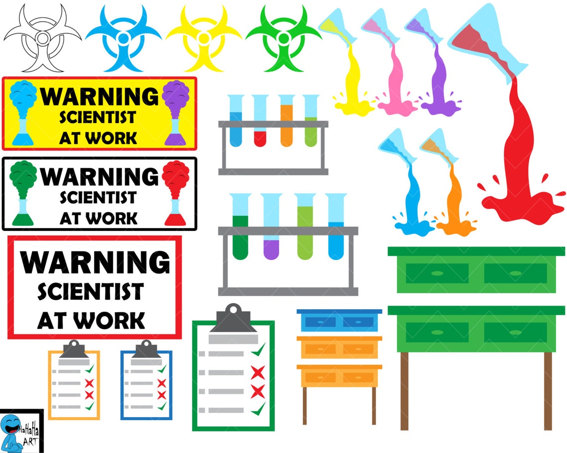 Cool scientist and laboratory Set Clipart Digital Clip Art | Etsy