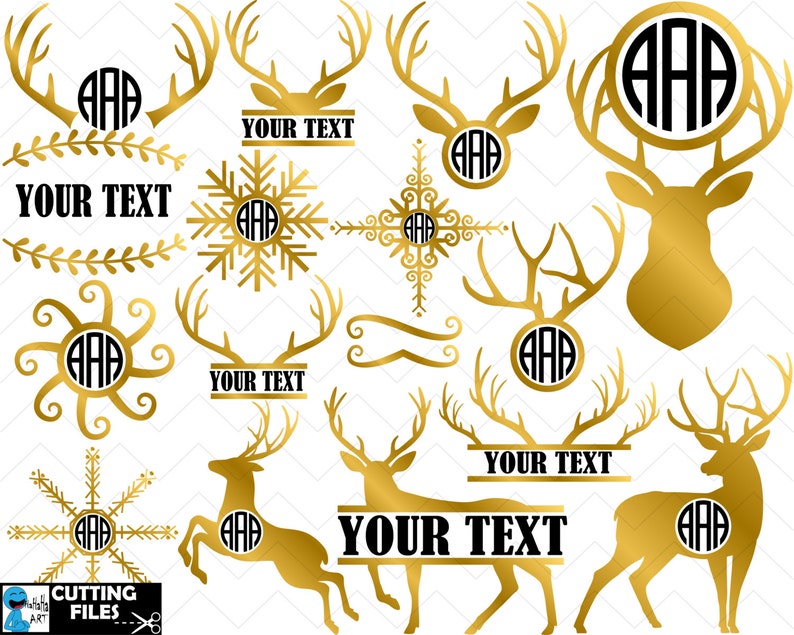 Gold Reindeer Monogram - Digital Cutting Files Svg Png Eps Vinyl Cut ...