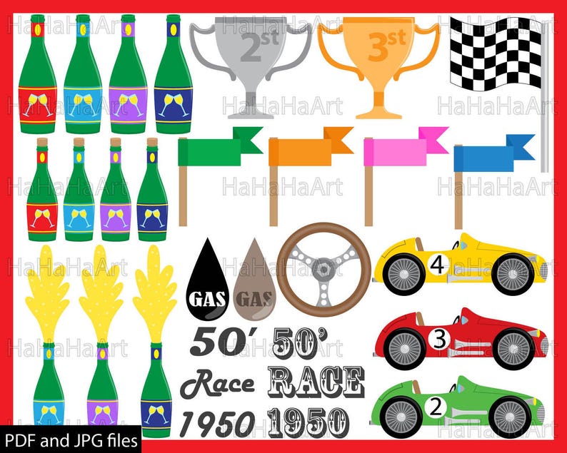 50s Race Car Props V2 ClipArt PDF JPG Digital Graphic Design | Etsy