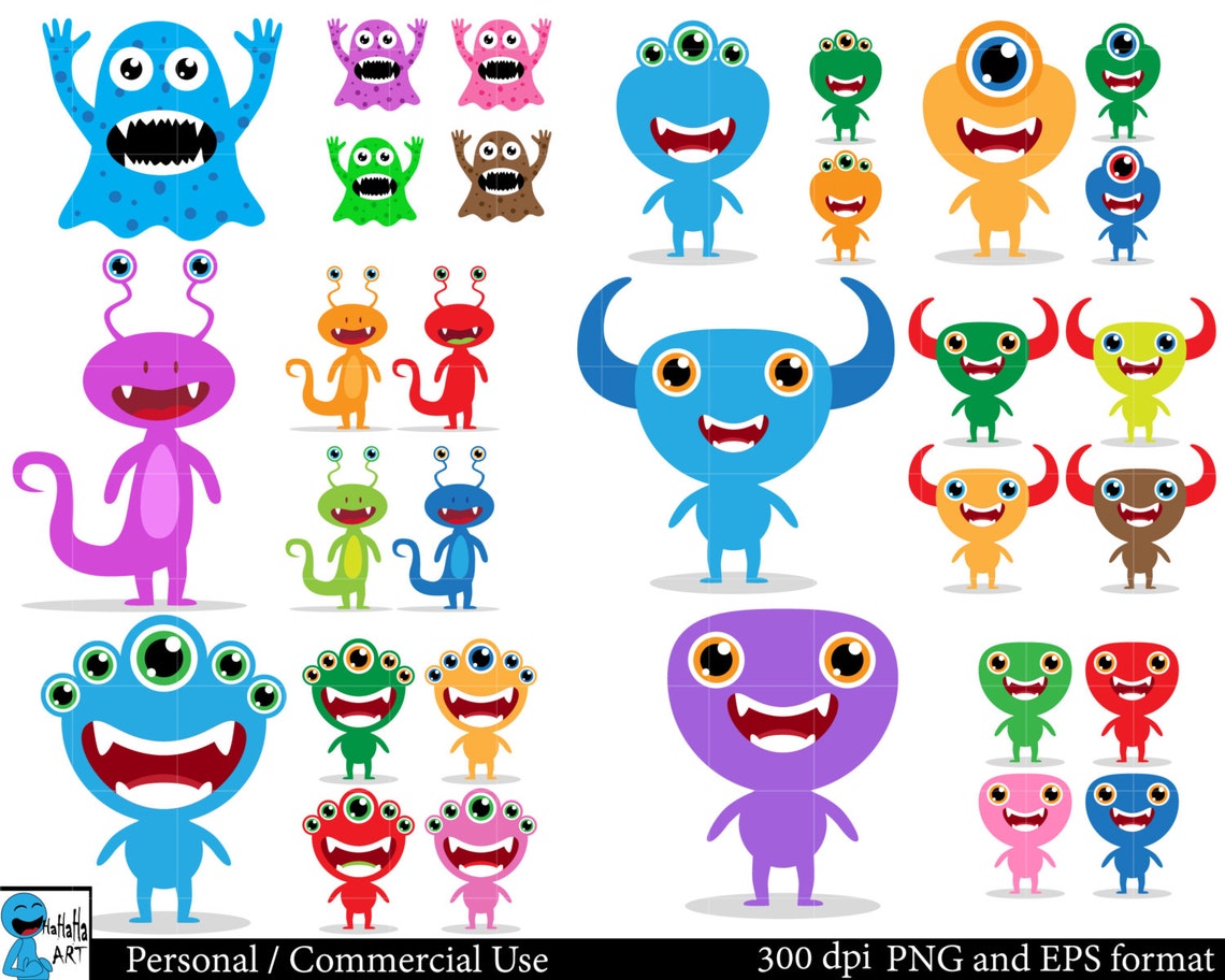 Monsters Set Clipart Digital Clip Art Graphics Personal | Etsy