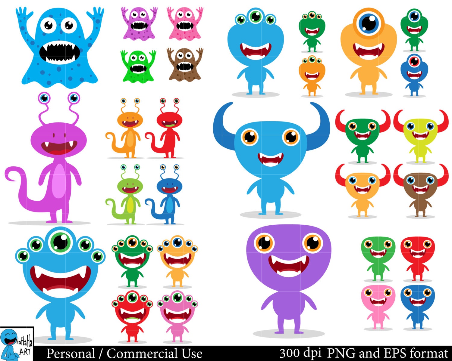 Monsters Set Clipart Digital Clip Art Graphics Personal - Etsy