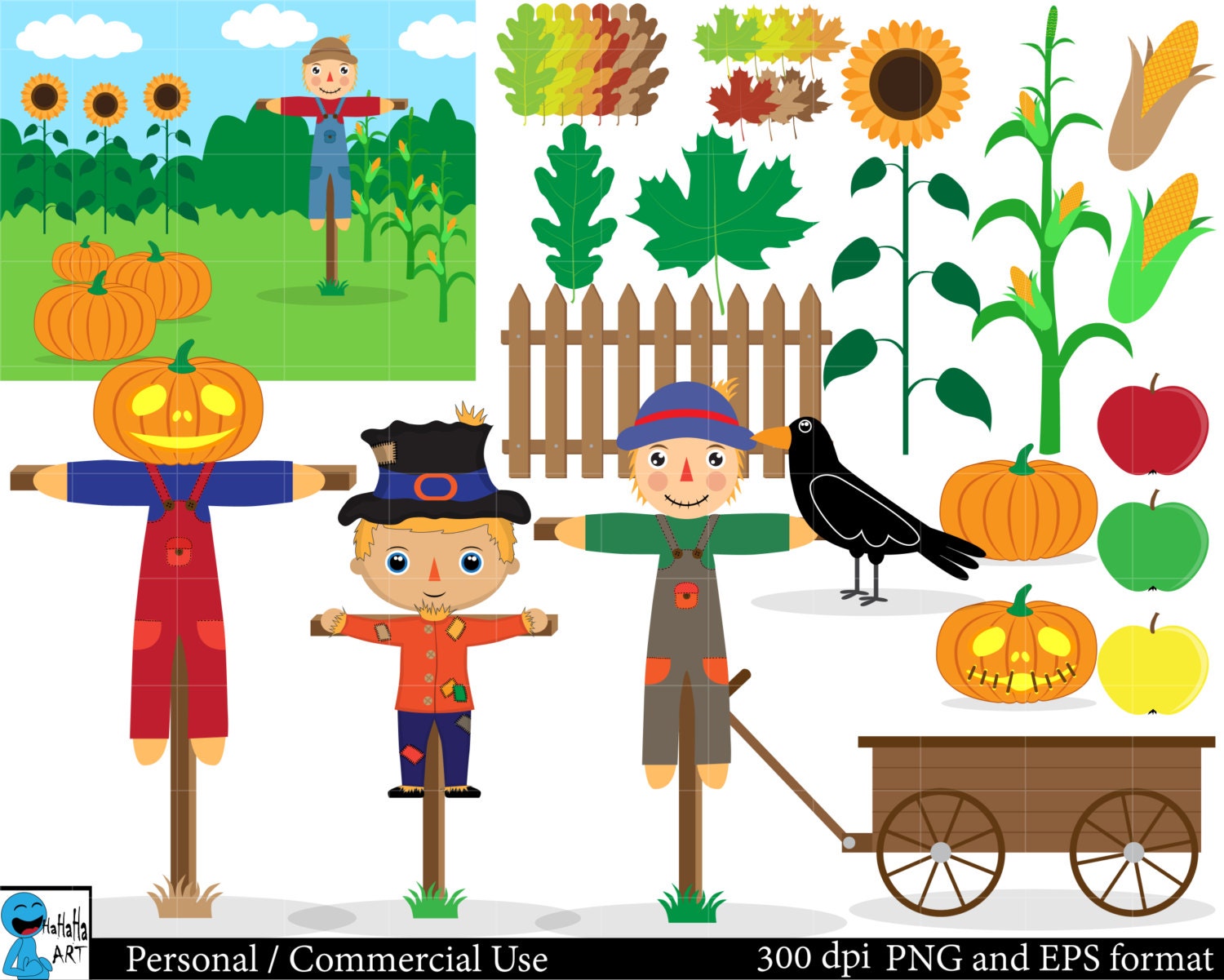 Scarecrow Set Clipart Digital Clip Art Graphics Personal - Etsy