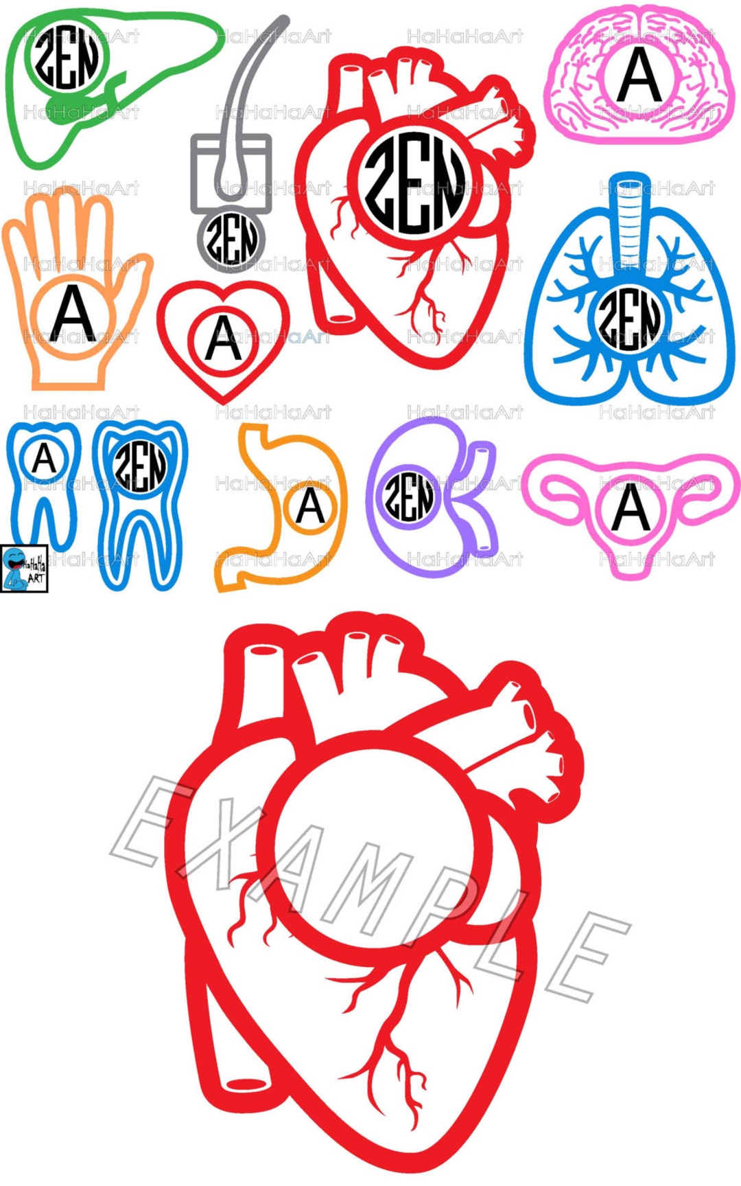 Organs Monogram Color Cutting Files Svg Png Jpg Eps Dxf Digital Graphic ...