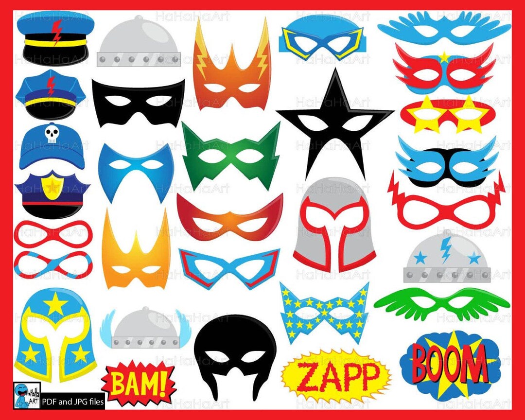 Superhero Mask Photo Booth Props: Digital Graphics Set (PDF & JPG) - Etsy