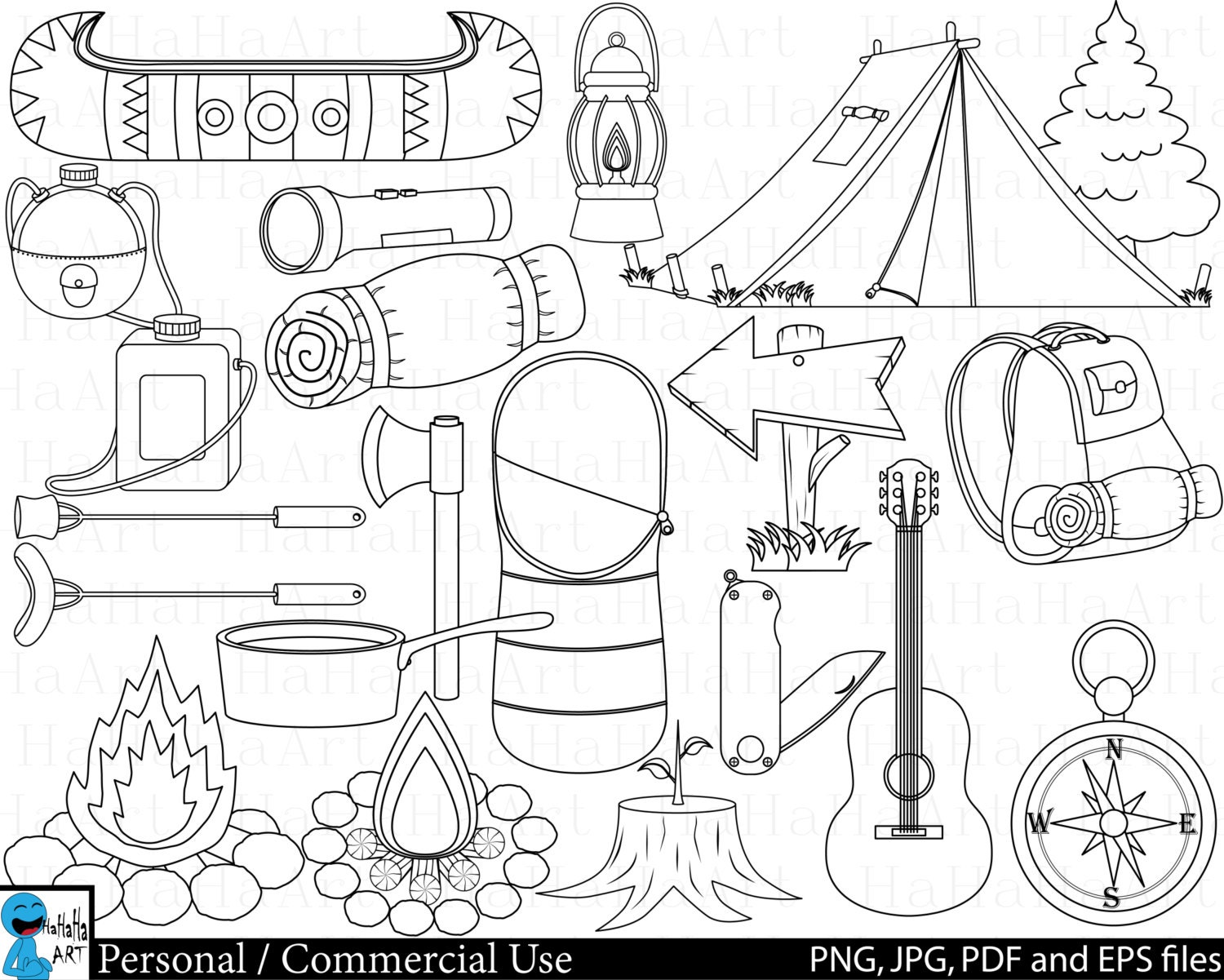 Camping Outline - Clipart - Digital Clip Art Graphics, Personal ...