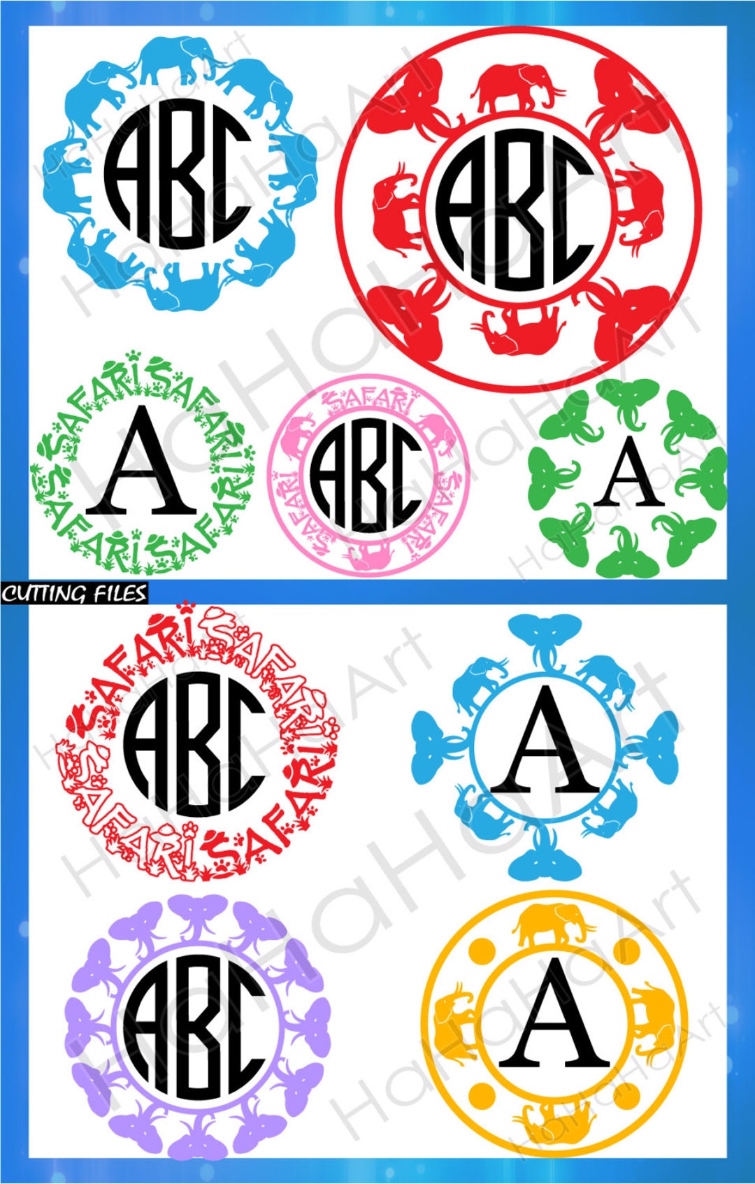Frame Safari Elephant Monogram Color Cutting Files Svg Png Jpg Eps Dxf ...