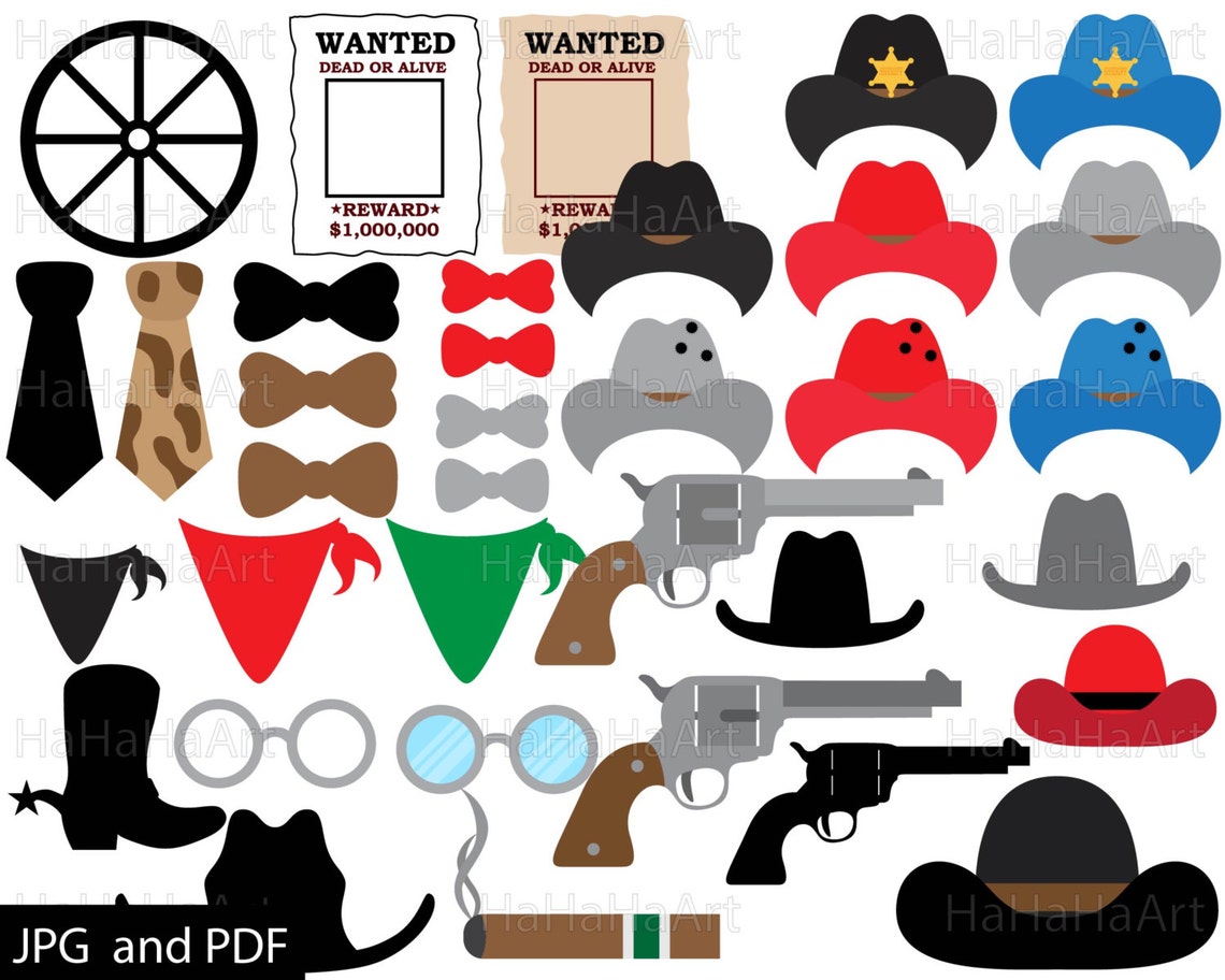 Cowboy Photo Booth Props: Wild West Clip Art (digital Download) - Etsy