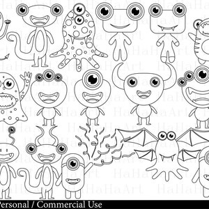 Outline Monster Digital Clipart Clip Art Graphics Personal - Etsy
