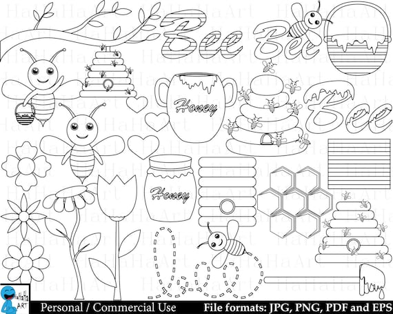 Outline Bees Digital Clipart Clip Art Graphics Personal - Etsy