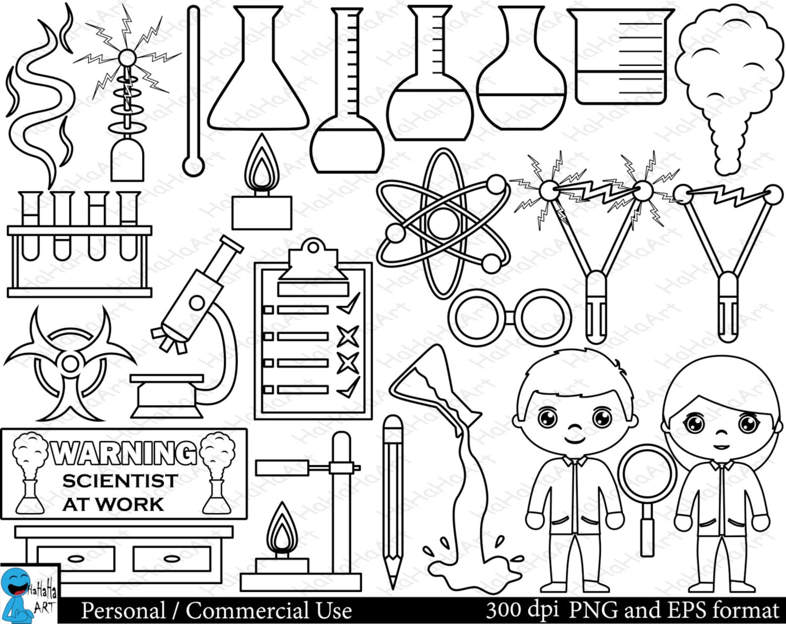Outline Cool Laboratory Set Clipart Digital Clip Art - Etsy