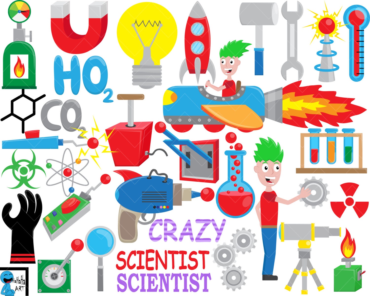 Crazy Scientist Digital Clipart Clip Art Graphics Personal - Etsy