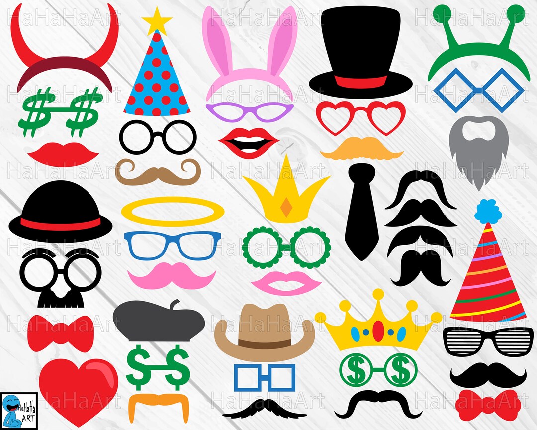 Glasses and Mustaches Clipart: Party Photo Booth Props (SVG, PNG, JPG ...