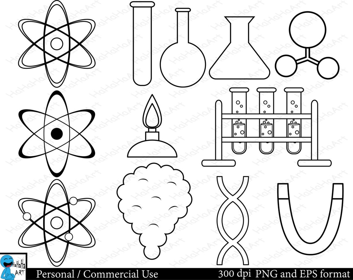 Outline Laboratory Set Clipart Digital Clip Art Graphics - Etsy