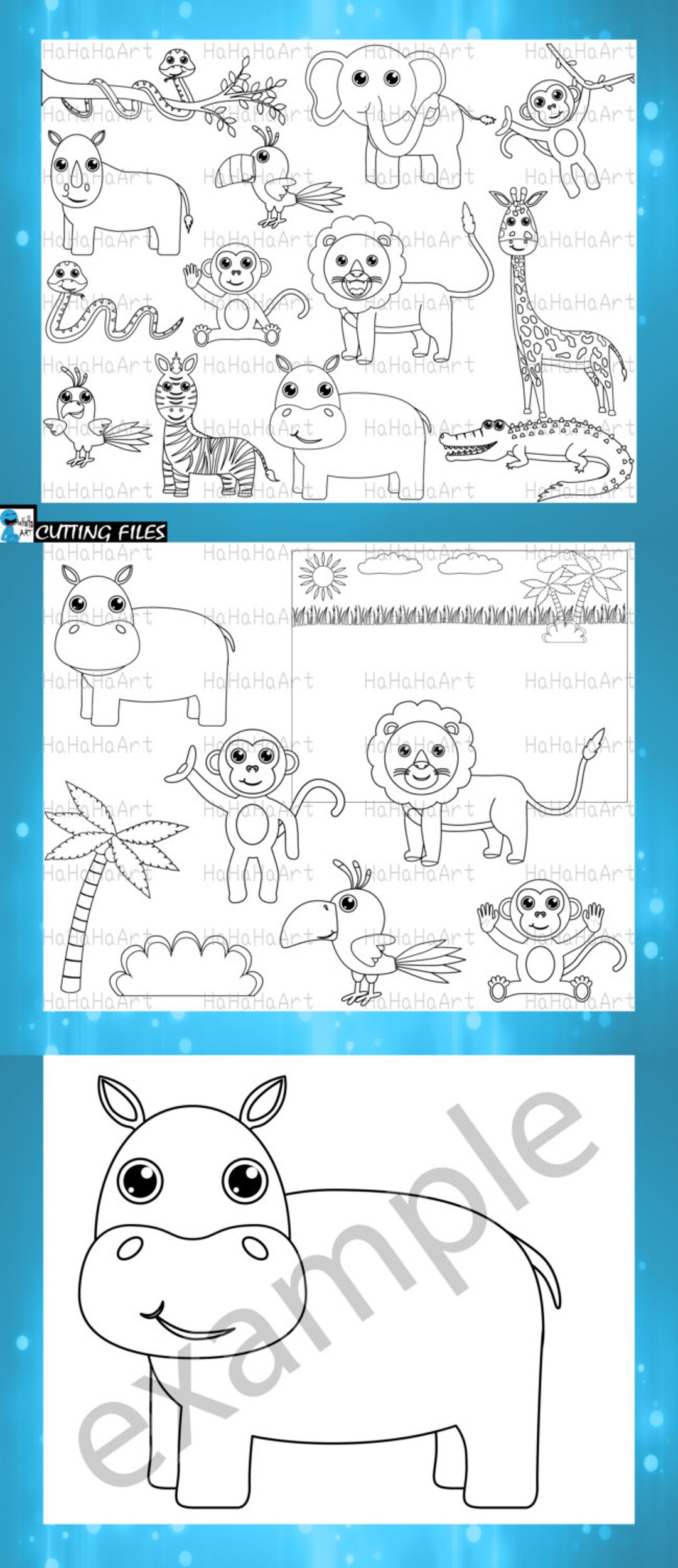 Outline Safari Animals Cutting Files Svg Png Jpg Eps Dxf Monogram ...