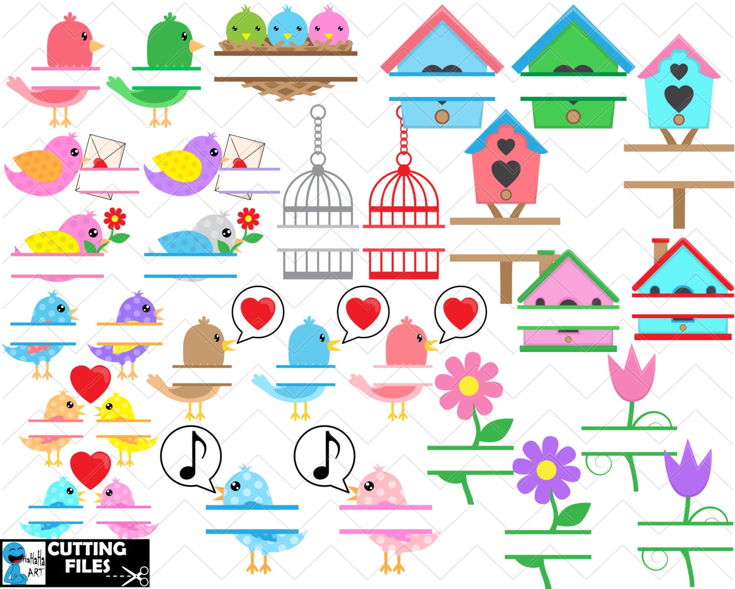 Split Cute Color Birds Digital Cutting Files Svg Eps Png - Etsy