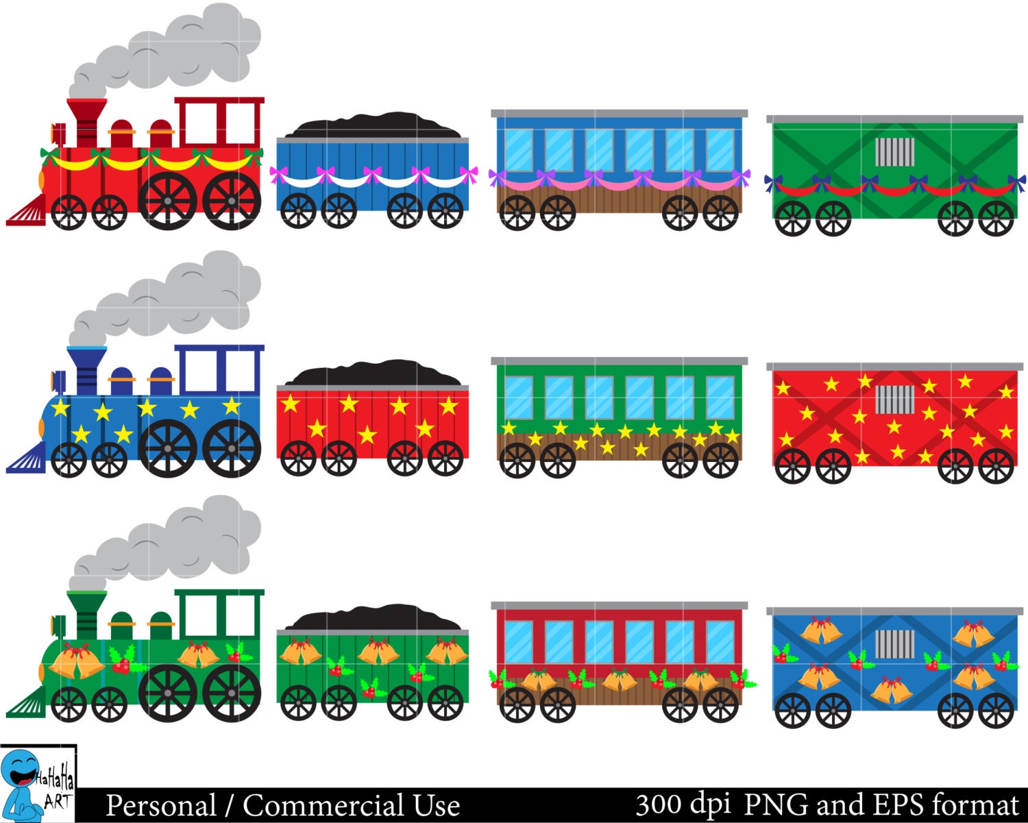 Christmas Trains Set Clipart Digital Clip Art Graphics - Etsy