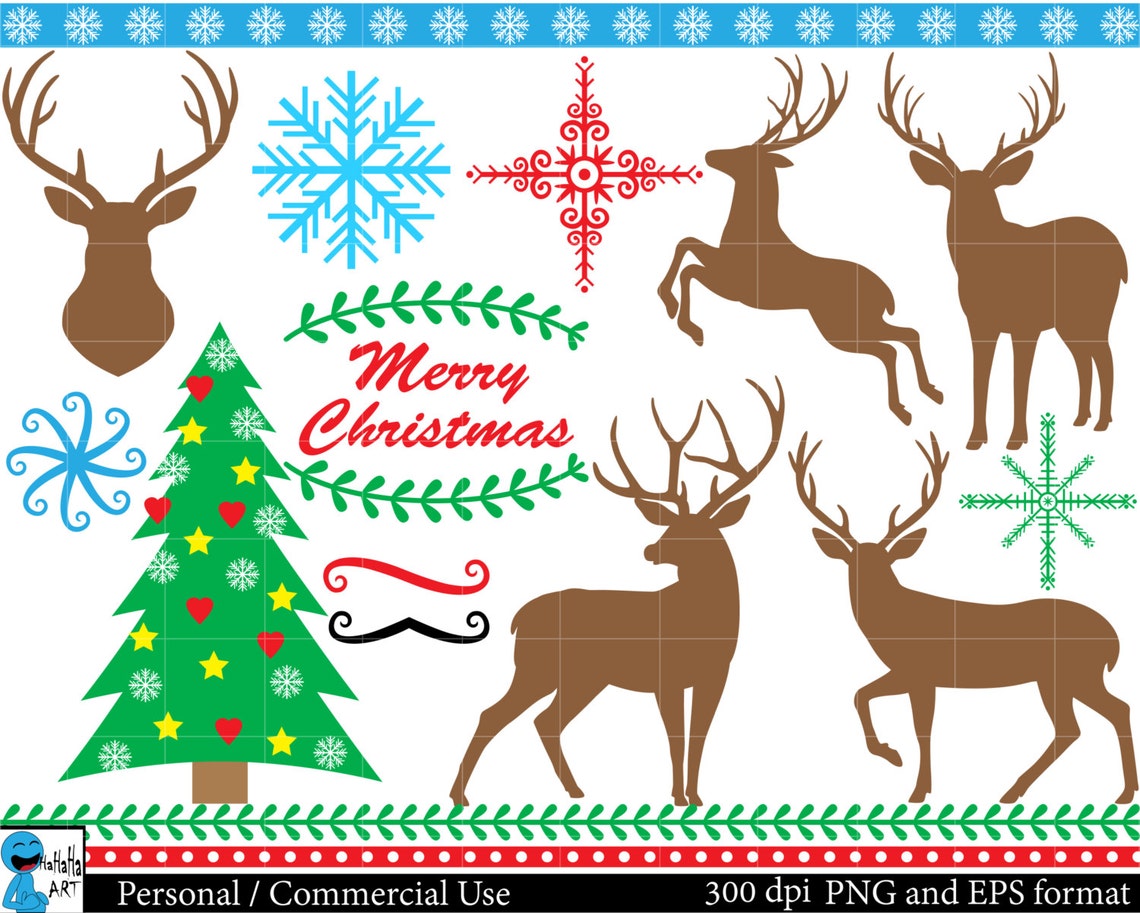 Christmas Deers Set Clipart - Digital Clip Art Graphics, Personal ...