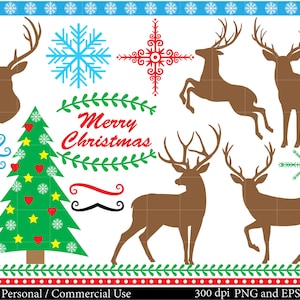 Christmas Deers Set Clipart Digital Clip Art Graphics, Personal ...