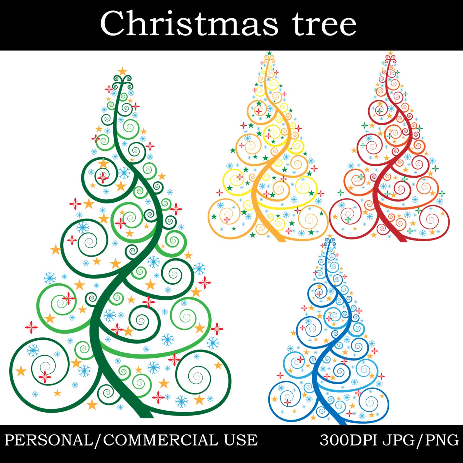 Christmas Trees Set Clipart Digital Clip Art Graphics | Etsy