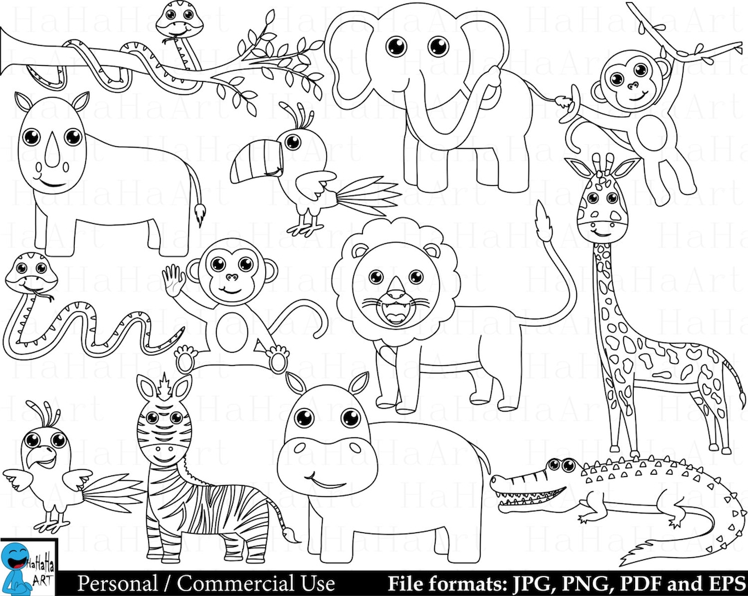 Outline Safari Animals- Digital Clipart, Clip Art Graphics, Personal ...