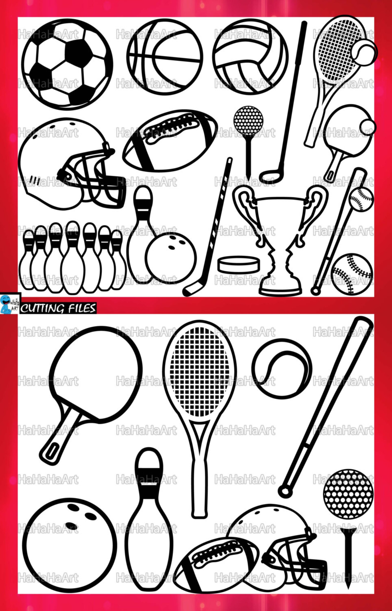 Fun Sport Equipment V1 - Cutting Files Svg Png Jpg Eps Dxf Monogram ...