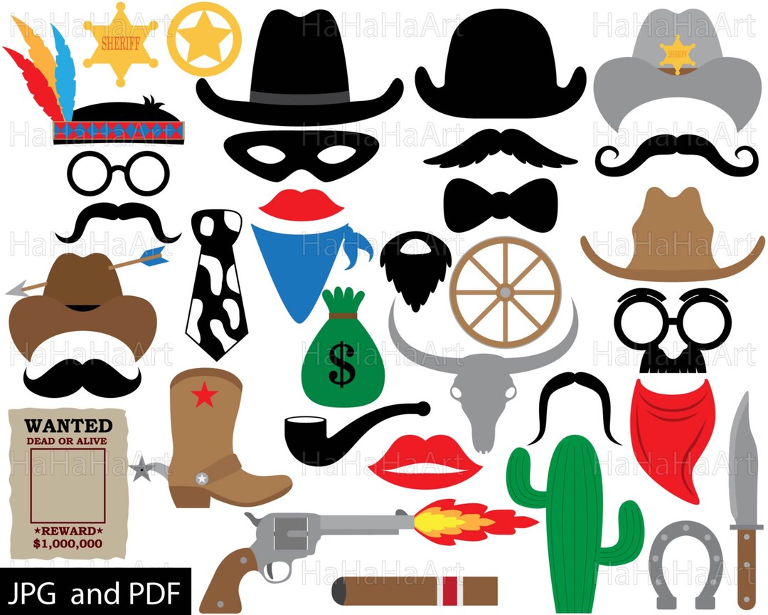Cowboy Photo Booth Props: Wild West Clip Art (digital Download) - Etsy