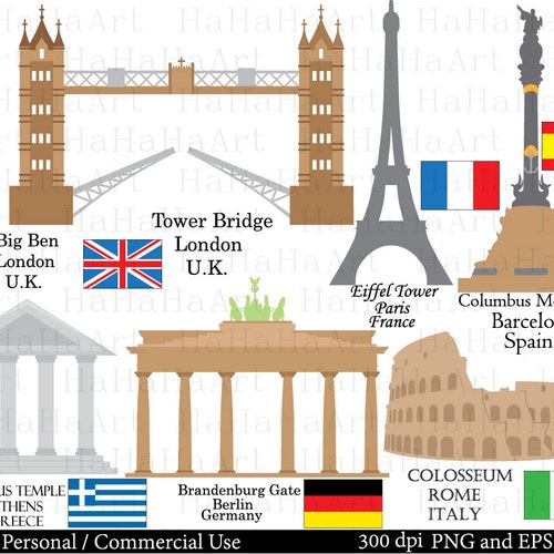 Europe Travel Set Clipart Digital Clip Art Graphics | Etsy