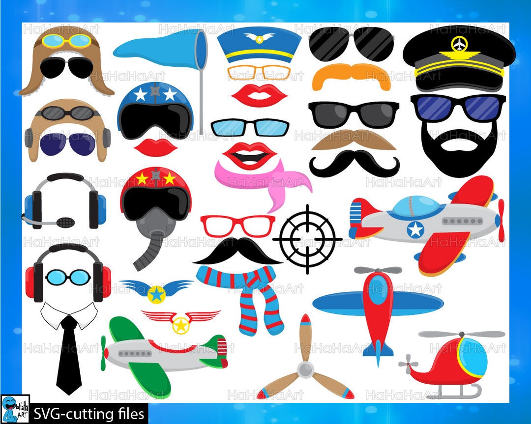 Plane & Pilot Photo Booth Props: SVG, JPG Cutting Files (digital ...