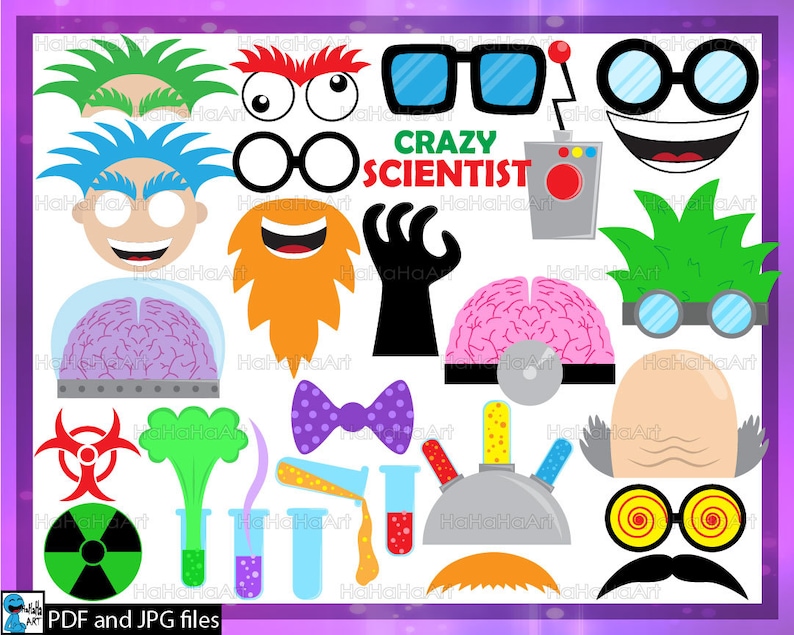 Crazy Scientist Props - Clipart PDF JPG Digital Graphic Design ...