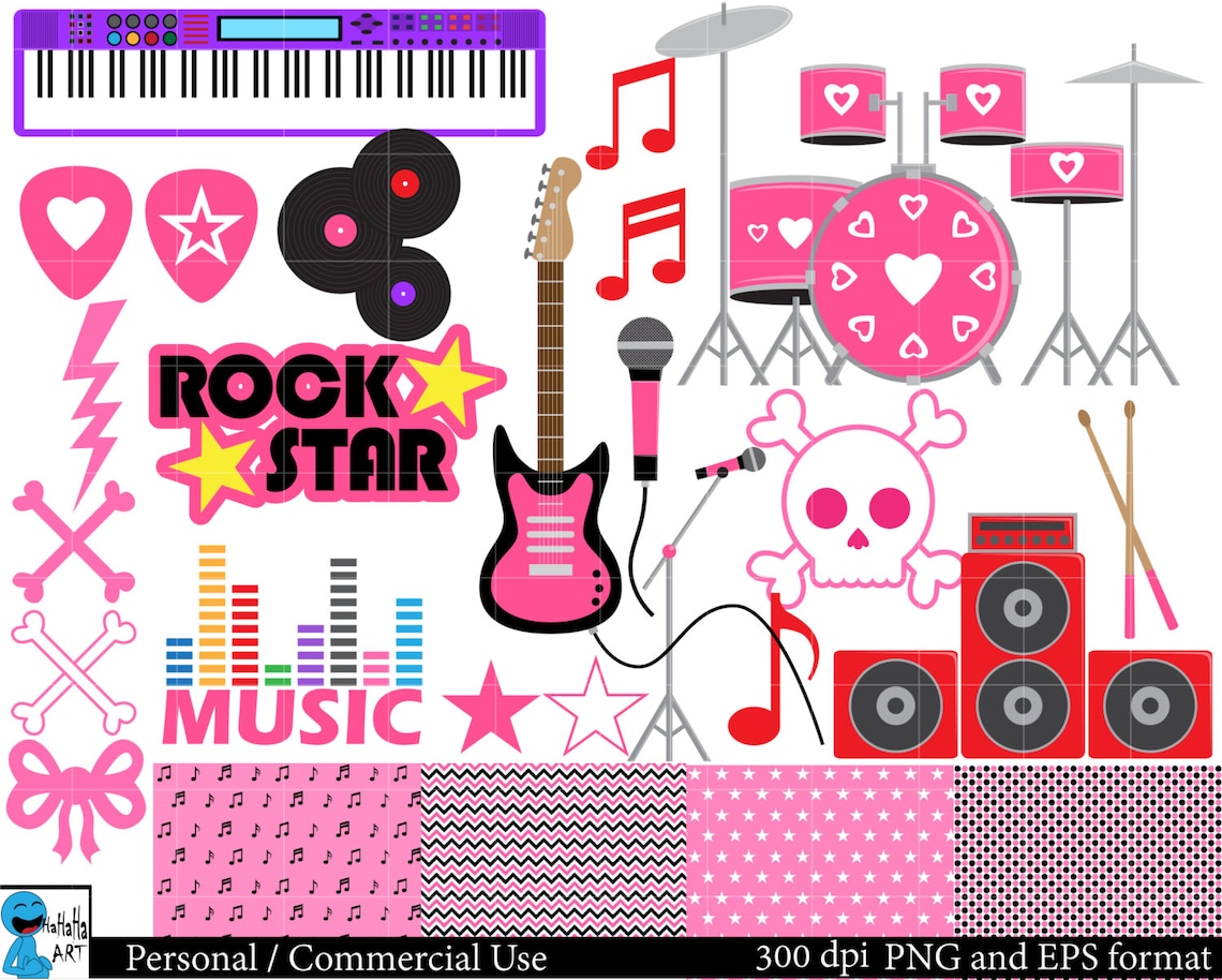 Girl Rock Star Set Clipart Digital Clip Art Graphics - Etsy