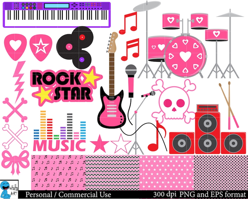 Girl Rock Star Set Clipart Digital Clip Art Graphics - Etsy