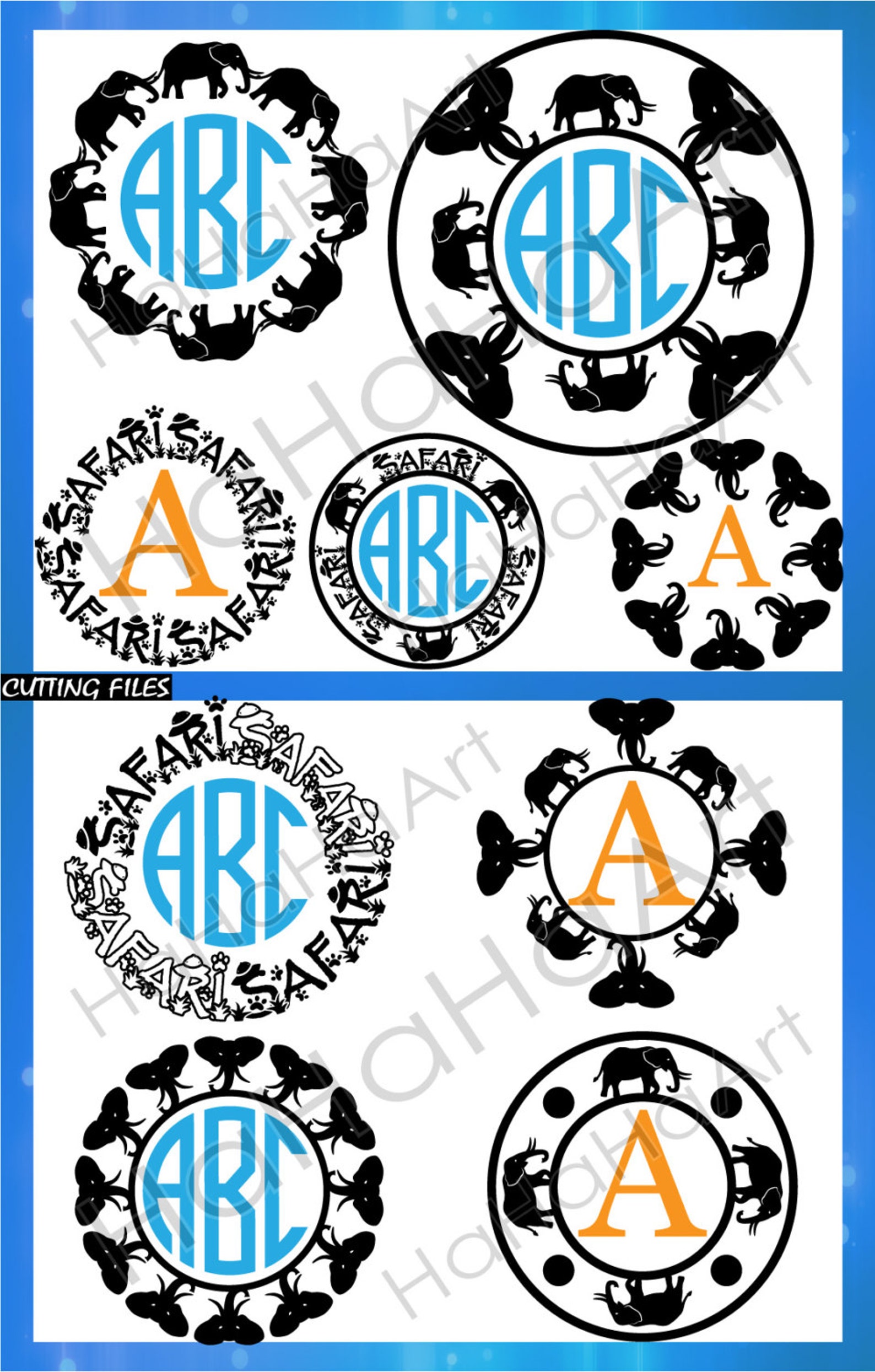 Frame Safari Elephant Monogram Cutting Files Svg Png Jpg Eps | Etsy