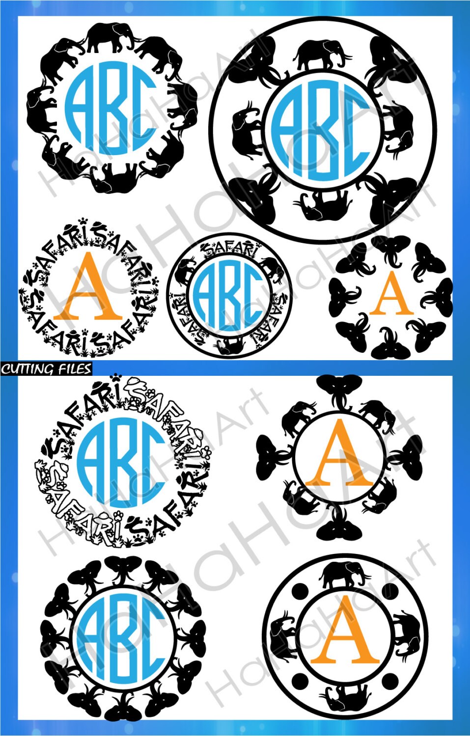 Frame Safari Elephant Monogram Cutting Files Svg Png Jpg Eps | Etsy