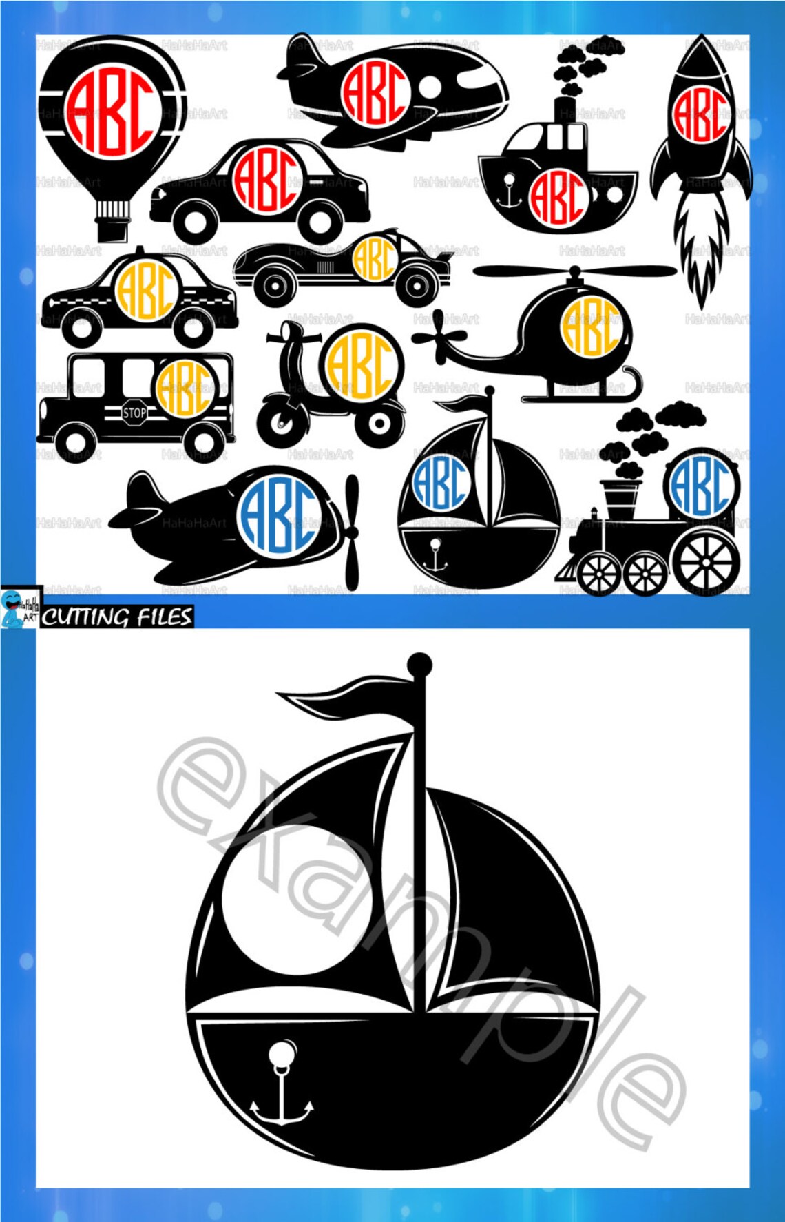 All Transportation Monogram Black Cutting Files Svg Png Jpg | Etsy