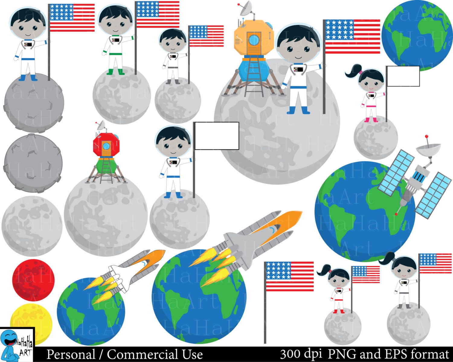 Moon Landing - Set Clipart - Digital Clip Art Graphics, Personal ...