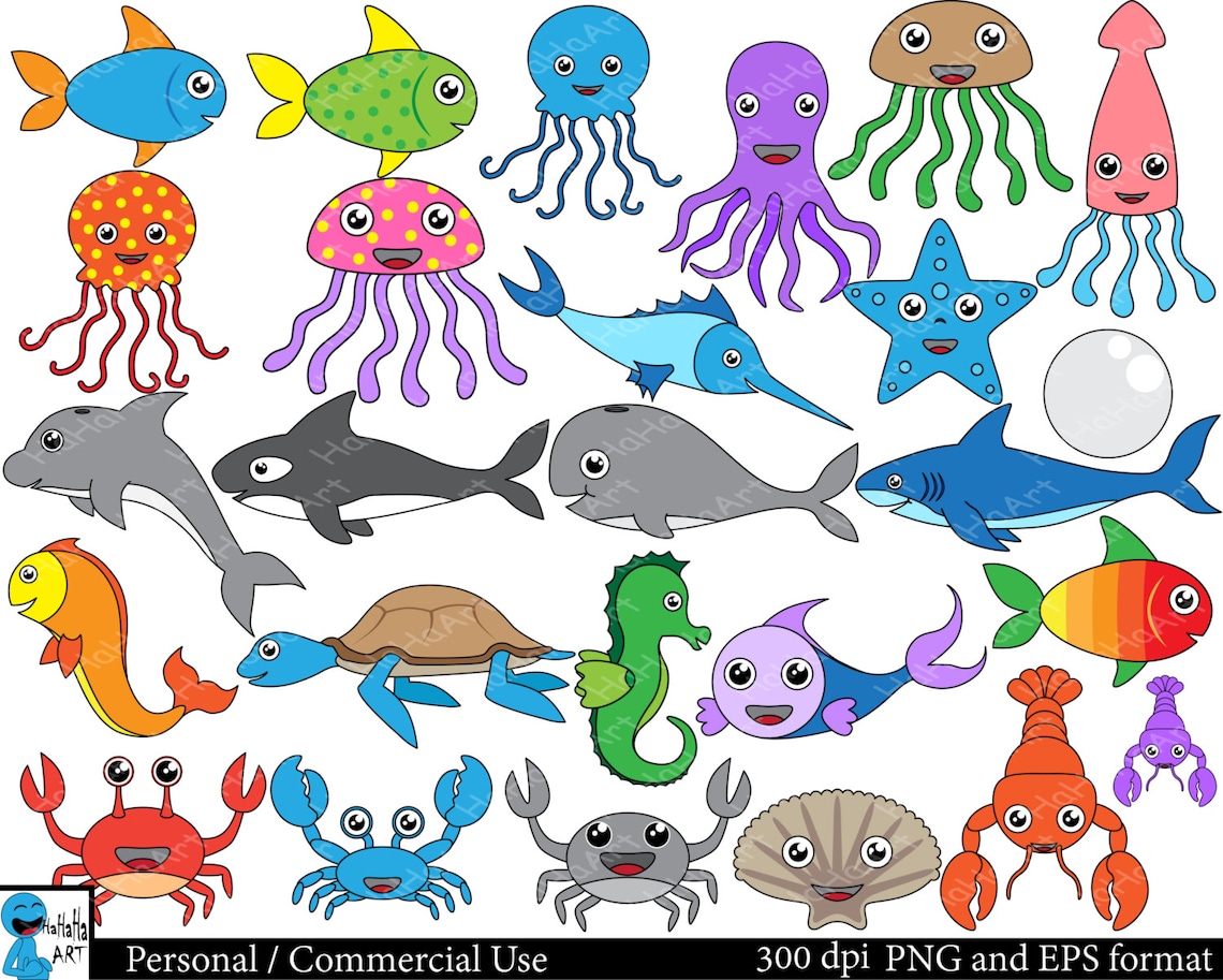 Sea Animals Set Clipart Digital Clip Art Graphics Personal - Etsy