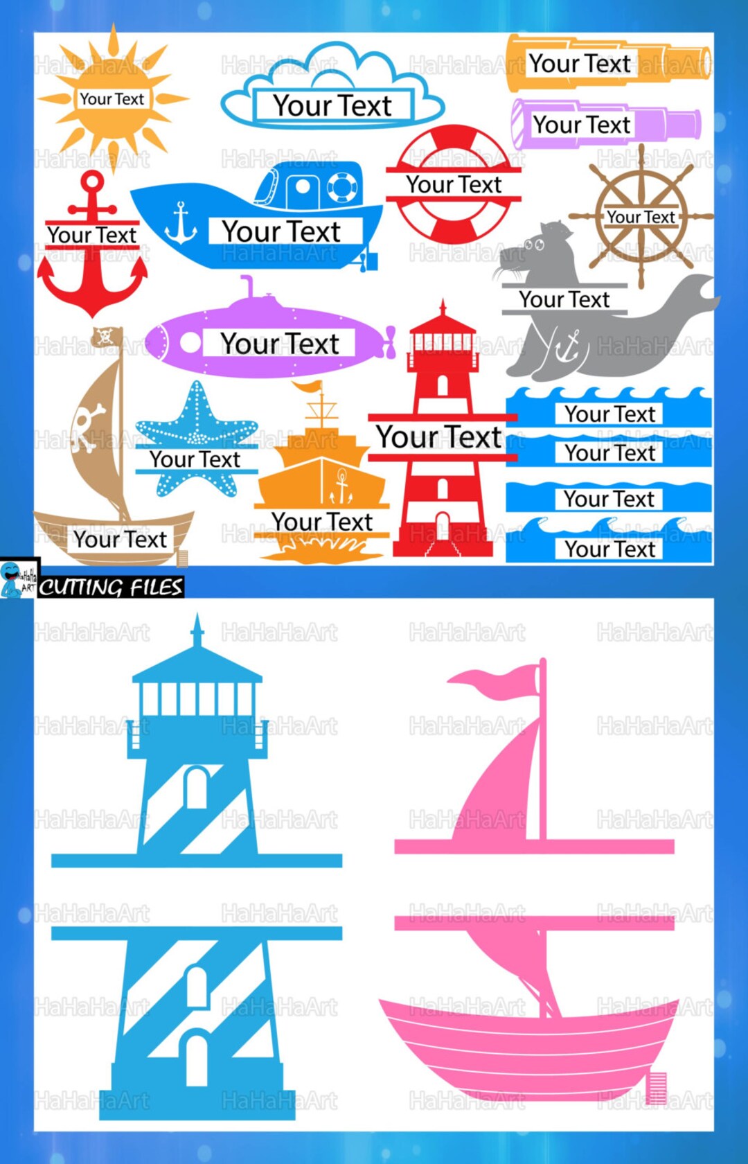 Split Cute Nautical Monogram Color Cutting Files Svg Png Jpg Eps Dxf ...